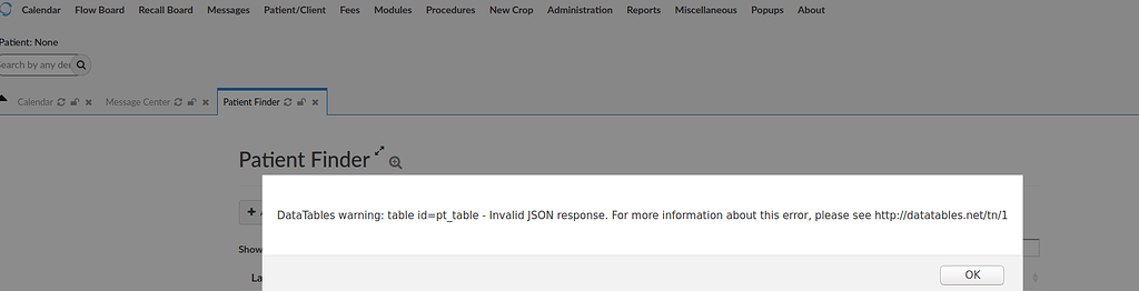 Ajax error using the dynamic finder using rel-502 - OpenEMR Development - OpenEMR Community
