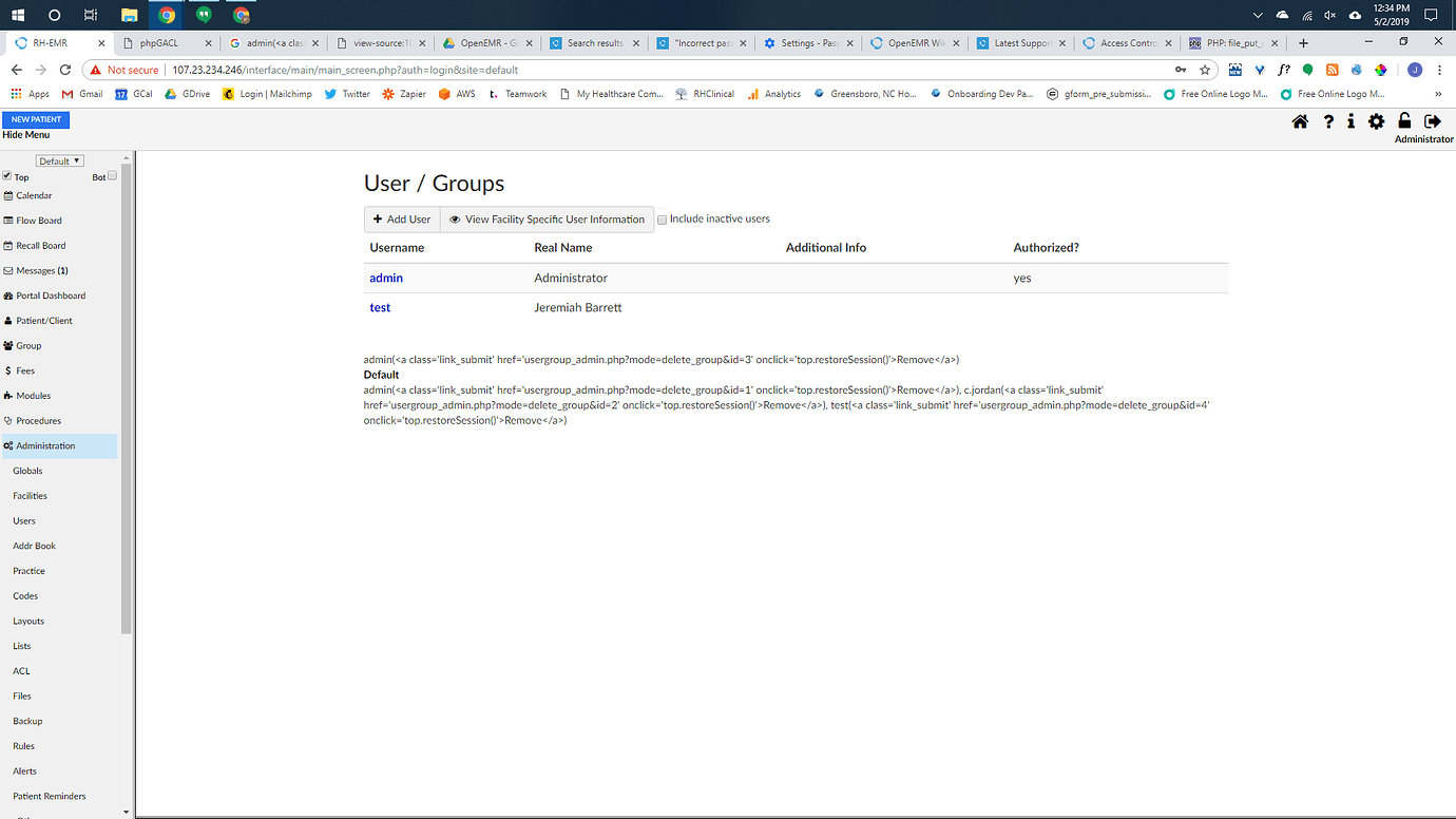 Raw Code On User / Groups Page - Support - OpenEMR Community