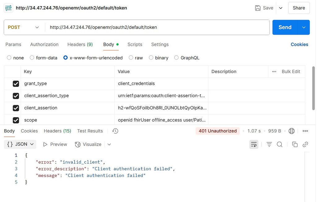 OpenEMR 7.0.3 OAuth2 JWT – Getting 400 invalid_client Even After Proper Setup - Management and ...