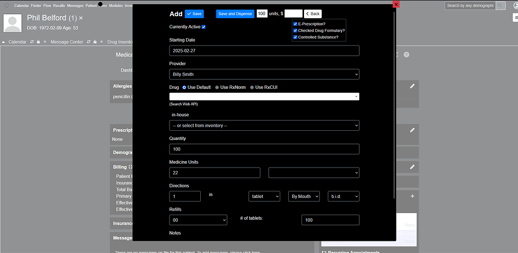 Bug in prescription form.? - OpenEMR Development - OpenEMR Community