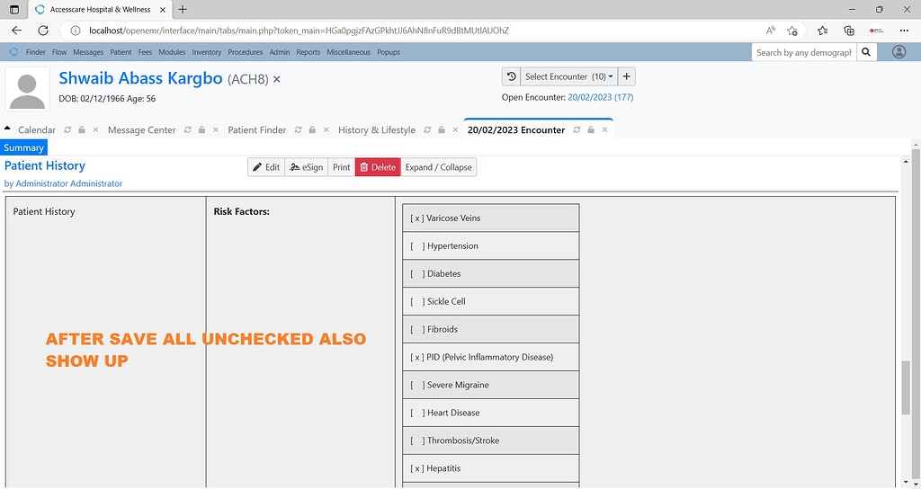 Checkbox unchecked appear - Day-to-Day Users - OpenEMR Community