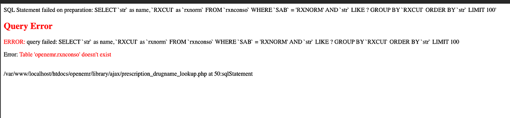 Add prescription fails when searching RxNorm - Support - OpenEMR Community