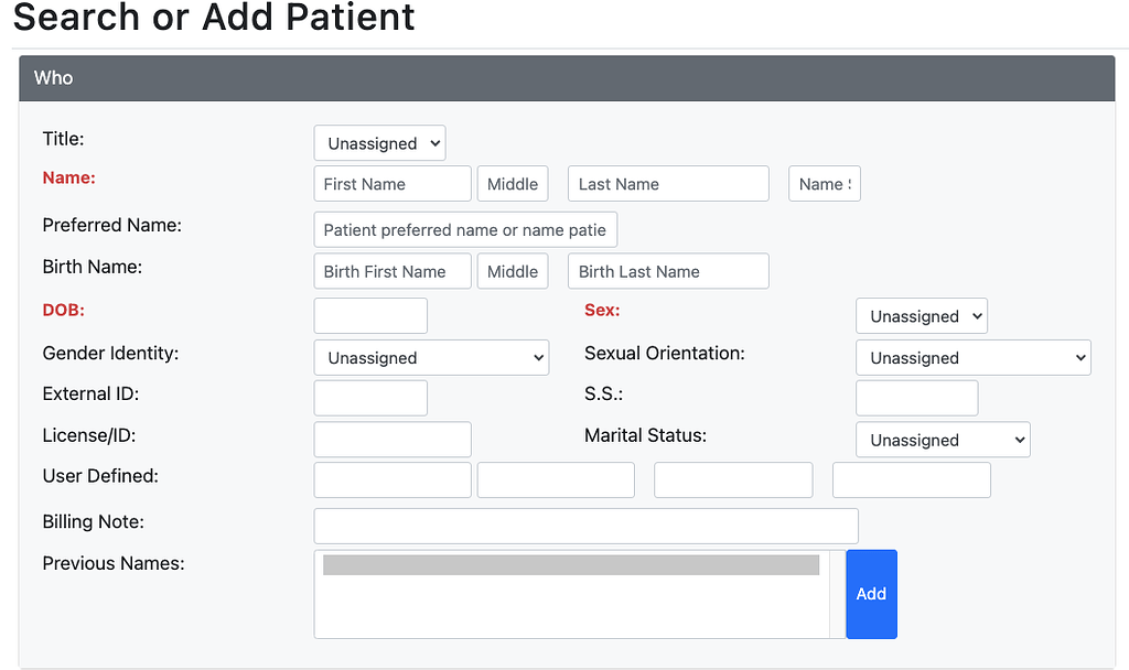 "Previous names" field on demographic cannot save - Documentation - OpenEMR Community